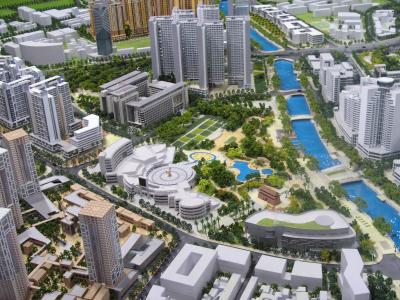 China Architectural Model of Modern Riverside Urban Planning with High-Rise Districts and Green Networks for sale
