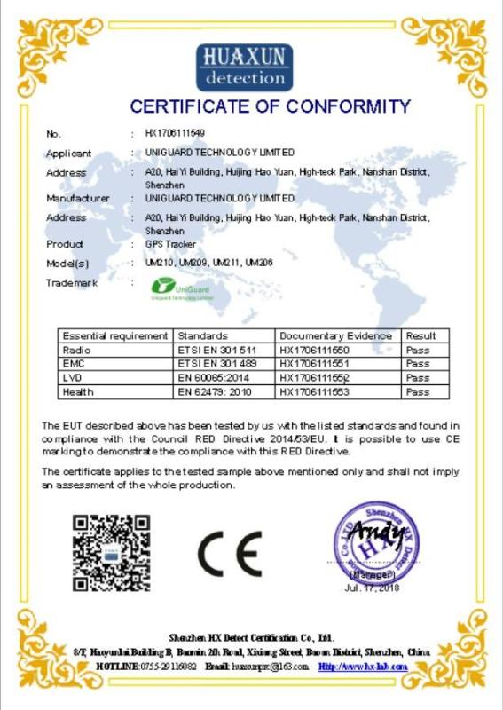 CE for mini gps tracker UM210 - Uniguard Technology Limited