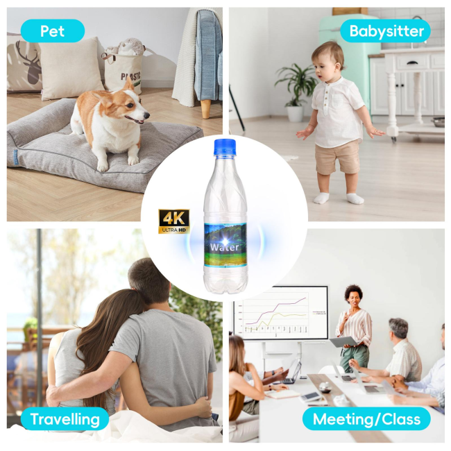 HD Bottle Mini Spy Camera product image showing transparent water bottle design