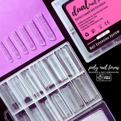China Clear Finish 120 Pcs Quick Building Mold Nail Extension Extra Long Nail Dual Forms Tips Extension Dual Form Nail System for sale