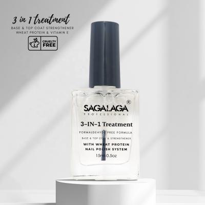 China Custom Logo 3 in 1 Nail Strengthener Original Nail Repair Treatment 15ml Clear Top Coat Base Coat Air Dry Nail Polish for sale