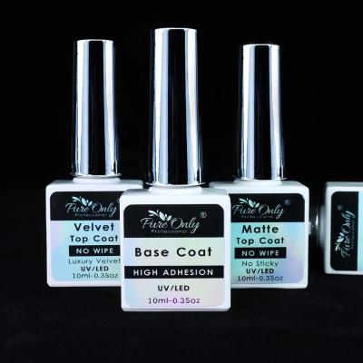 China Professional Grade Pure Only Nail Suppliers No Cleanse No Wipe Chrome Uv Led Gel Top Coat Base Coat for Gel Polish Nails for sale