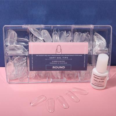China SAGALAGA 500Pcs Medium Soft Gel Nail Tip Almond Fake Full Cover Clear Tips Nails for Nail Extension DIY Salon Logo Customers' Logo for sale