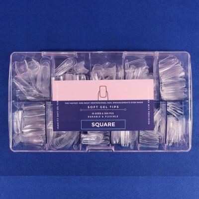 China MSDS Certified Custom Tapered No C Square Nail Tip Boxes Nature Clear False Nails XL XXL Stiletto Tips for DIY Nail Art for sale