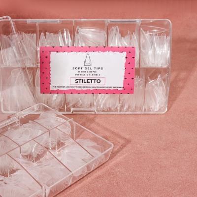 China 100 Pcs Nail Art Salon Full Cover Press on Clear Fake Soft Gel Nail Tip XXL Long Nails Tip Long Coffin 10 Size Fake Nails for Extension for sale
