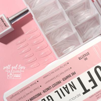 China 500PCS Soft Gel Tips Nails Xxl Custom Nails Extension Tips Full Cover Clear Private Label Acrylic Round Nail Tips Medium Length for sale