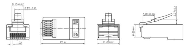 modular plug 8p8c 2pcs cat6 unshielded round 8-position crystal head Dimensional Structure modular plug 8p8c 2pcs cat6 unshielded round 8-position crystal head Dimensional Structure