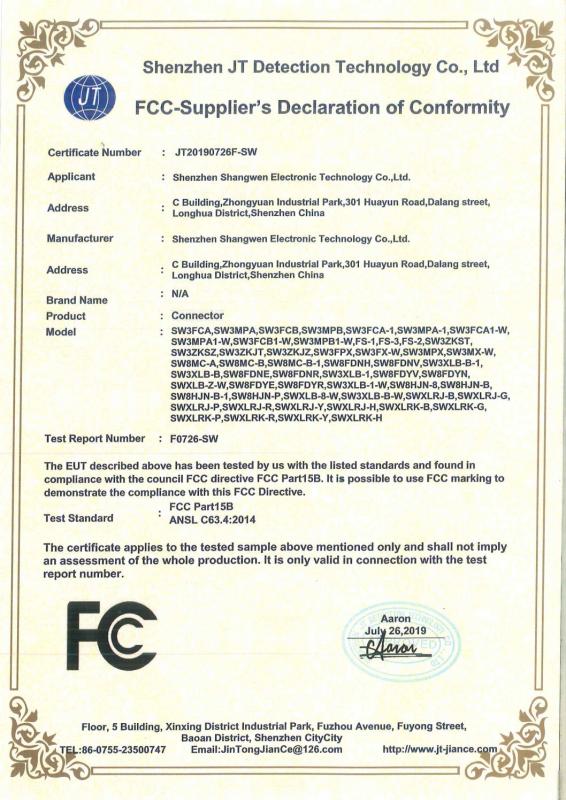 FCC certificate - Shenzhen Shangwen Electronic Technology Co., Ltd.