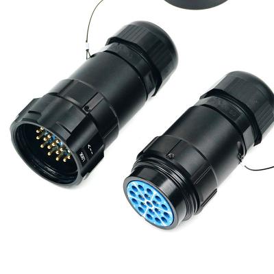 China 19 Núcleos Macho Fêmea Plug de aviação Revestido de cobre 20A 19 Pin Conector Socapex para iluminação de palco Conector à prova d'água à venda