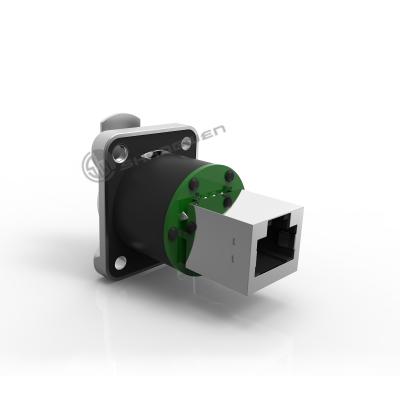 China Shangwen Indoor 8 Pin RJ45 Plug Industrial Ethernet Connector RJ45 Panel Mount Socket Signal Network Connector 8p8c Female Panel for sale