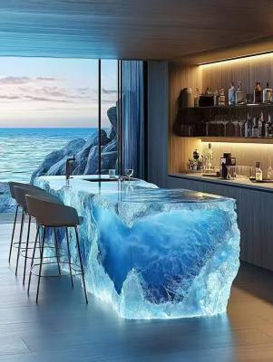 China Sleek Luxury Bar Nighttime Glowing Focal Point Transparent Resin Island Square Table Perfect for Hotels & Office Bar Hotel Restaurant for sale