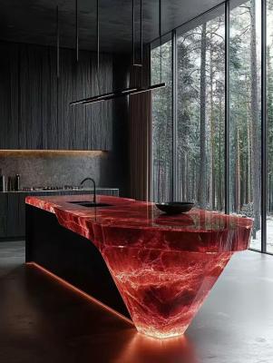 China Luxury Glass-like Epoxy Resin Kitchen Island Table Countertop Creative Transparent Glowing Crystal Table for Office Home for sale