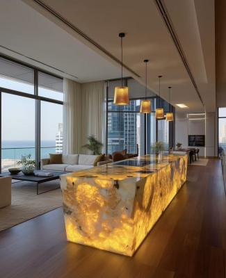 China Elegant Modern Design Reception Desk Luxurious Stone-Finished Hotel Lobby Front Desk for Gym & School Application for sale