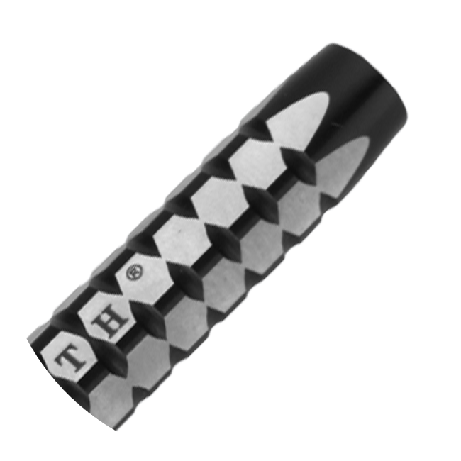 Close-up of Emyth BIAN dart grip showing ergonomic design