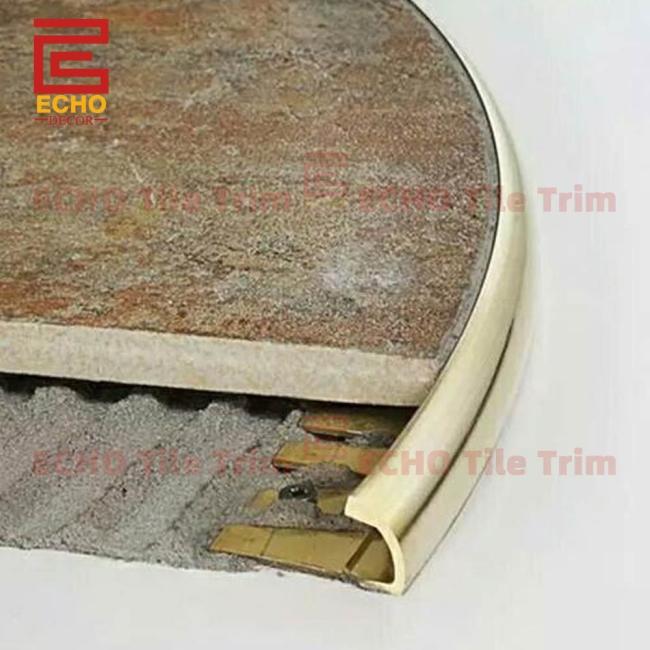 Close-up view of flexible bendable trim for curved floor edges