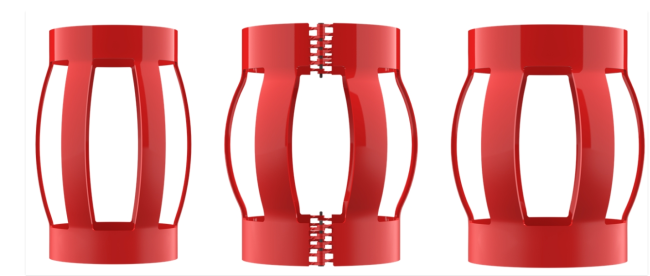 Unibody bow spring centralizer close-up view showing flexible spring design