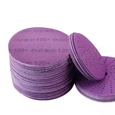 Cina Dischi di carta da sabbia ceramica a gancio e anello di colore viola rotondo per la levigatura a pellicola in vendita