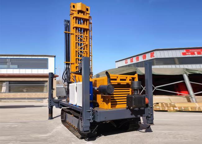 Drilling rig close-up showing mechanical components
