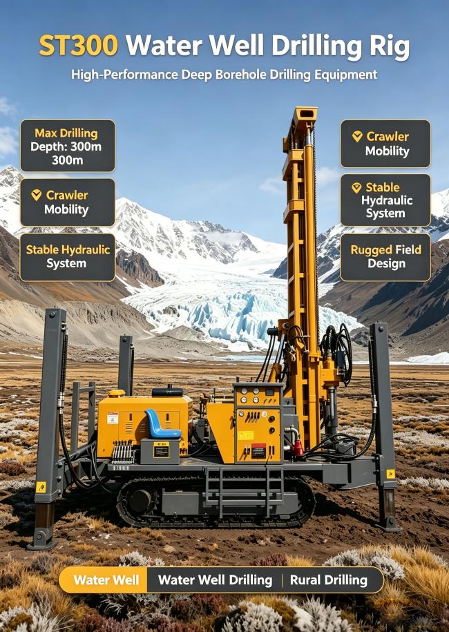Hydraulic Crawler Wheel Drilling Machine Rig 200m Borehole Multifunction Water Well
