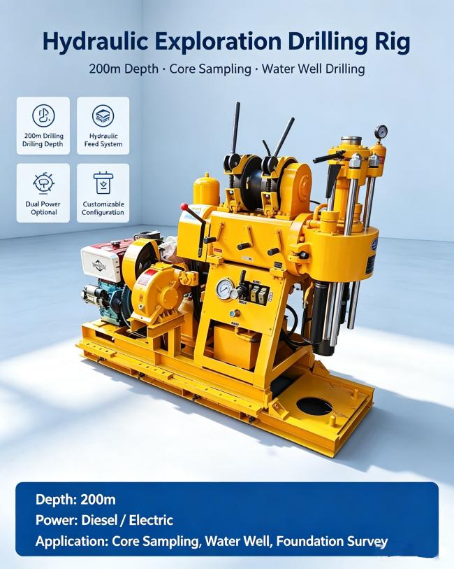 GK200 Hydraulic Borewell Drilling Machine front view