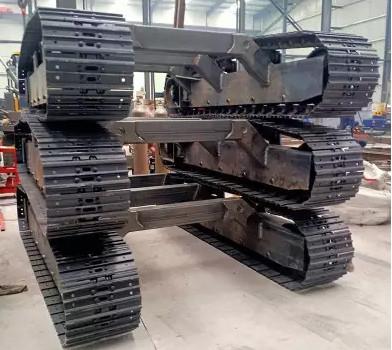 Close-up of hydraulic travel motor on crawler undercarriage
