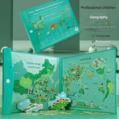 China Wholesale Three-in-One Magnetic Jigsaw Puzzle Children's Cartoon Toy Paper World China Map Kindergarten Geographical PC for sale
