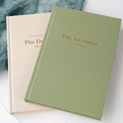 China Custom Print Diary with logo Hardcover Linen Fabric Cover Green A5 Lined Monthly goal Journal Writing Notebooks for sale