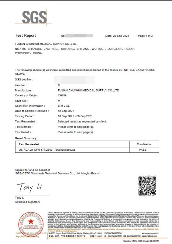 Test Report - Fujian Chunhui Medical Supply Co.,Ltd.