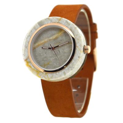Cina Orologio del legno del quarzo giapponese di pietra di marmo bianco del quadrante dell'avorio con la cinghia di cuoio genuina in vendita