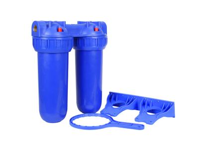 China 10'' Atlas style blue duo water filter housing with 3/4'' brass inlet/outlet port for sale
