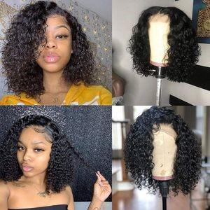 China Wholesale100% Brazilian Hair Short Bob Curly Remy HD Transparent Lace Front Human Hair Wig for sale