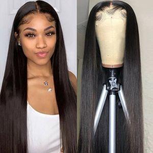 China HD Transparent Glueless13X4 Front 100% Human Hair Remy Brazilian Preplucked Straight Lace Wigs for sale