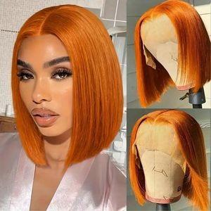 China Ginger Orange #350 Short Straight 13X4 Lace Front Human Hair Bob Wig for sale