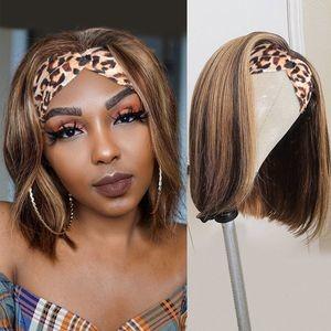 China Highlight Brazilian Headband Bone Straight Bob Wig Brown Colored Human Hair Wigs for sale