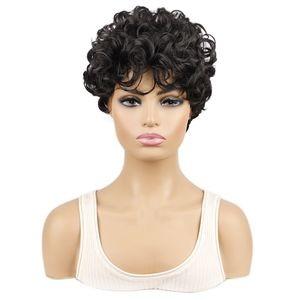 China Short Wigs Women Natural Wavy Wigs for Black Women Heat Resistant Fiber Synthetic Hair Wig Pixie Cut Wig with Bangs American African Wig for sale