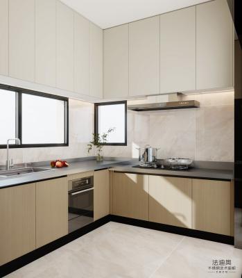 China Fadior L Shaped Design Stainless Steel Kitchen Light Wood Grain Sleek Layout Fadior Stainless Steel Kitchen Cabinet for sale