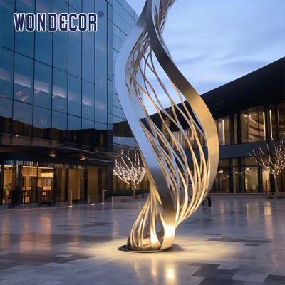 중국 Modern Garden Mirror Metal Ribbon Art LED Light Stainless Steel Sculpture 판매용
