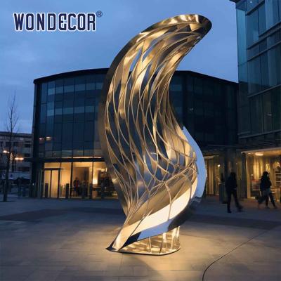 중국 Modern Garden Mirror Metal Ribbon Art LED Light Stainless Steel Sculpture 판매용