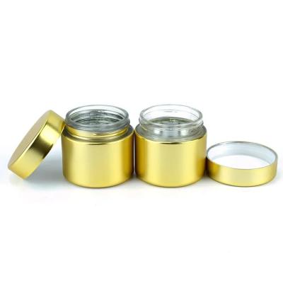 중국 2oz Gold Lid Glass Jar Flower Smell Proof Child Proof Electroplating Gold Matte 판매용