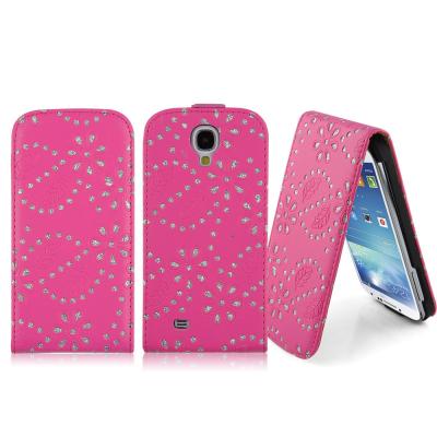 Cina Cassa rosa del telefono del cuoio dell'unità di elaborazione di vibrazione di Bling del diamante per la galassia S4 di Samsung in vendita