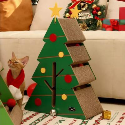 China Creative Christmas Tree Cat Scratch Board with Built-in Bell Ball Wear Resistant for sale
