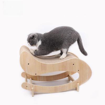 China Cat Scratcher House Rocking Bed Sofa Cat Scratching Board Interactive Toy Natural Color Wood and Sisal Sofa Corrugated Cardboard for sale