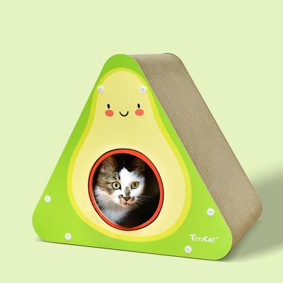 China Foldable Avocado Shape Cat Scratcher Cardboard Cats Lounge House Kitten Scratching Post Durable Board Pads Protect Furniture for sale