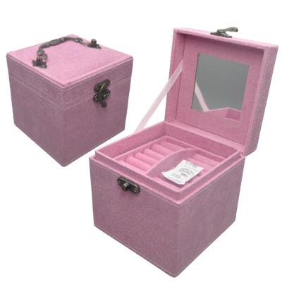 China De draagbare Weerspiegelde Zakken van de de Make-upopslag van de Juwelendoos Roze met Katoenflanel Te koop