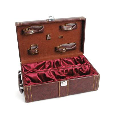 China Botella de encargo impermeable Brown Handel de la caja 2 del vino de la PU y cerradura en venta