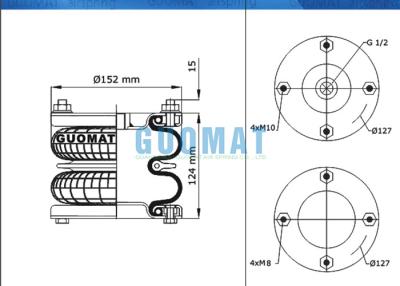 China Tipo enrollado bramidos del reborde del aire del DB 06219 de Dunlop del doble industrial del choque del metal de la amortiguación de aire con resorte 6x2 en venta