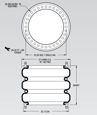 China W01-358-7304 Firestone Air Spring Style 321 Replacement 27.9 MAX O.D. AT 100 PSIG for sale