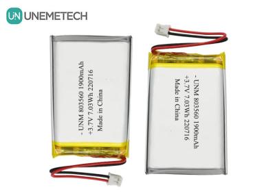 Cina Batteria polimerica al litio flessibile ricaricabile 3.7V 1900mAh 803560 per torce in vendita