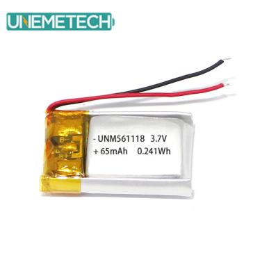 Cina 3.7V 65mAh 561118 Batteria polimerica di litio ricaricabile e personalizzabile per auricolari in vendita