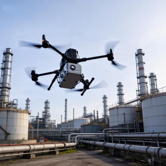 FTIR Gas Detector UAV System in operational environment performing gas detection and monitoring